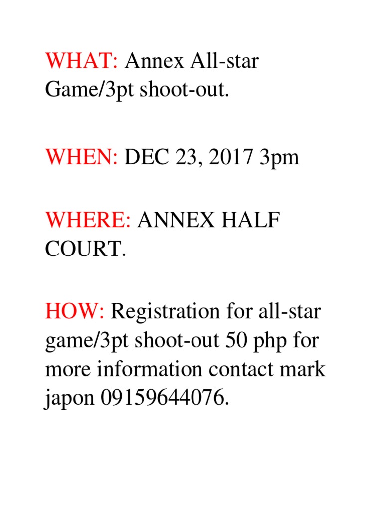 Annex All-Star Game & 3PT Shootout | PDF