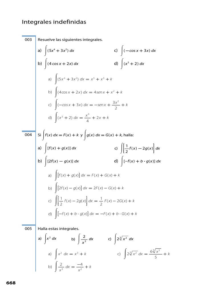 Integrales Indefinidas: Ejercicios y Soluciones | PDF