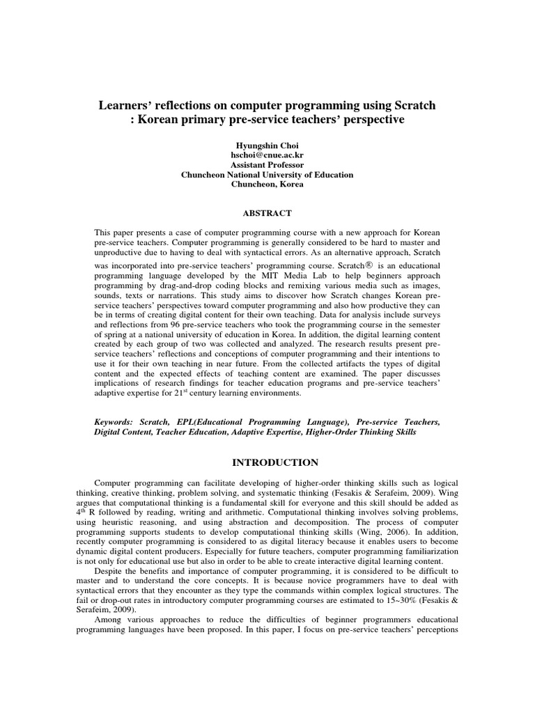 4-Learners' Reflections On Computer Programming Using Scratch Korean ...