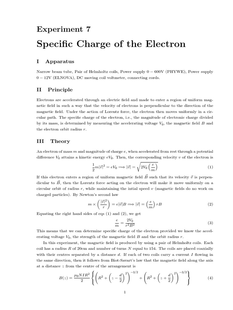 Exp10 ESC Electron Specific Charge | PDF | Electron | Voltage