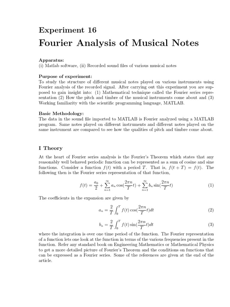 Fourier Analysis of Musical Notes: Experiment 16 | PDF | Fourier ...