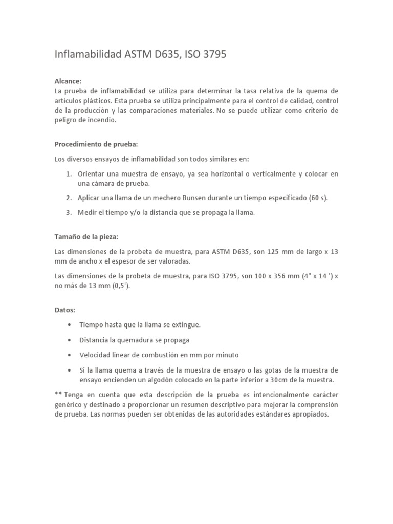 Prueba de Inflamabilidad ASTM D635 | PDF