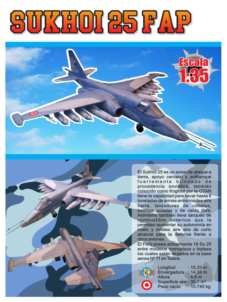Peruvian Air Force Sukhoi Su-25 Frogfoot Aircraft Paper Model | PDF ...
