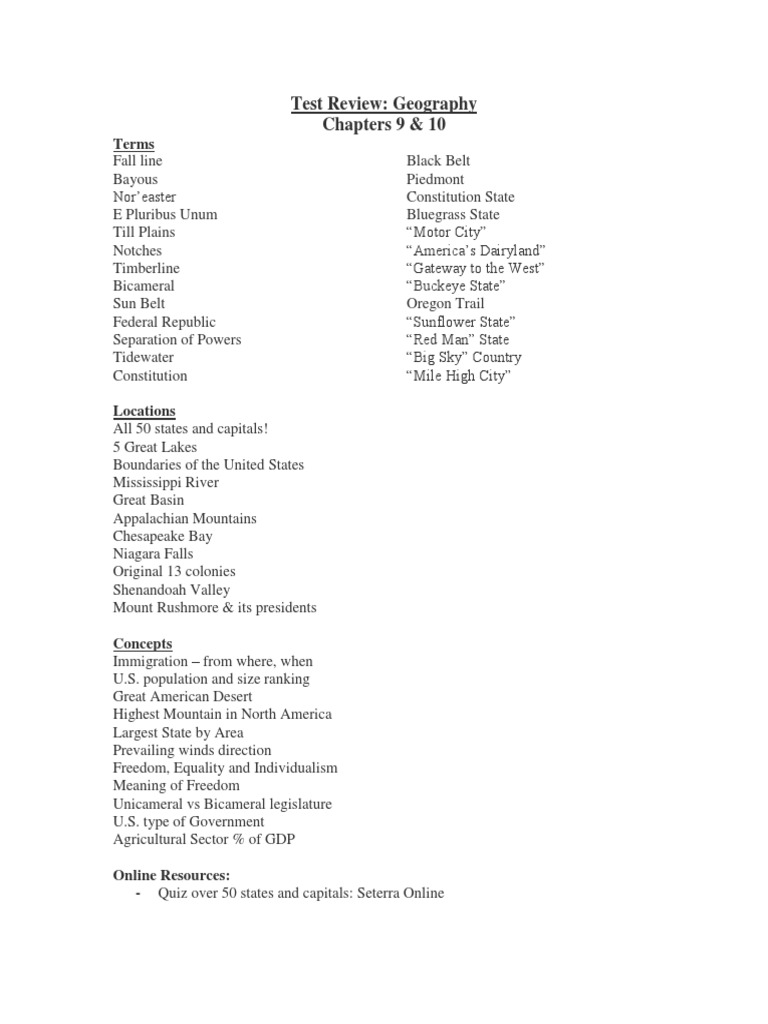 Geography Test Review: Chapters 9 & 10 | PDF