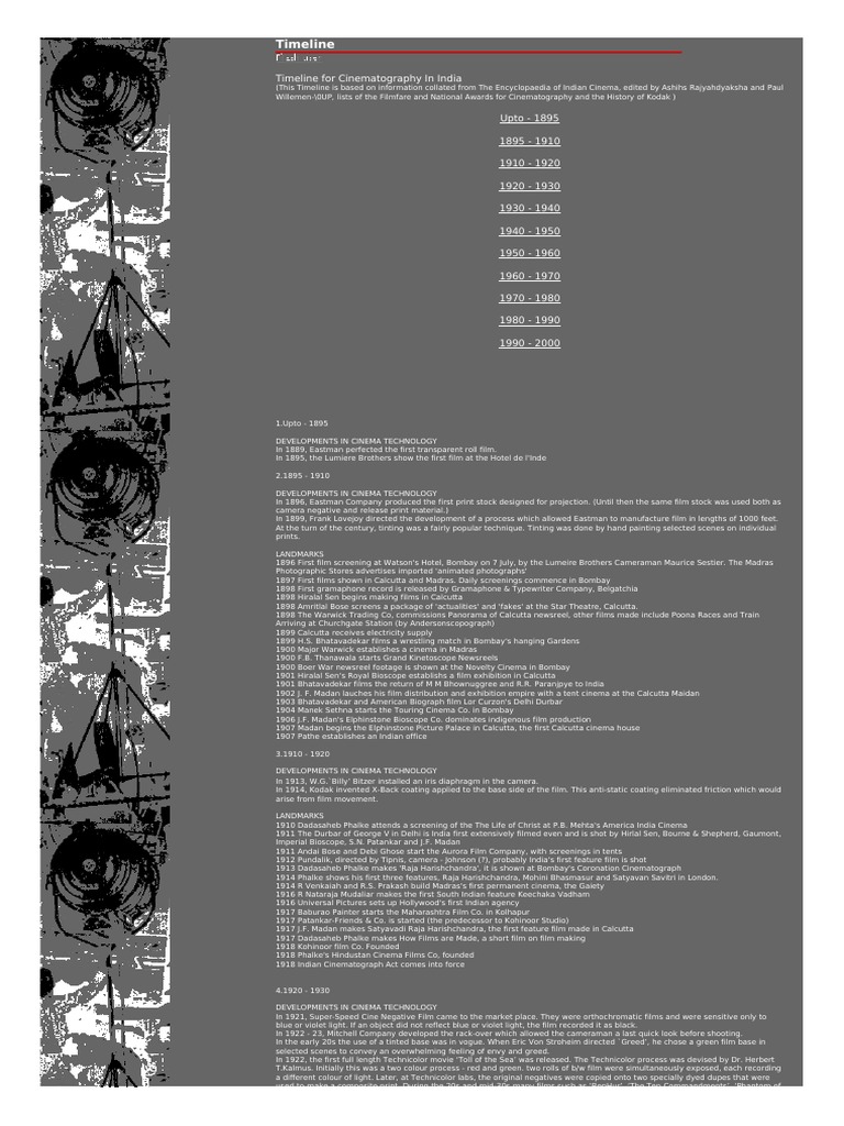 Timeline Indian Cinematography Pdf Cinema Of India Cinema