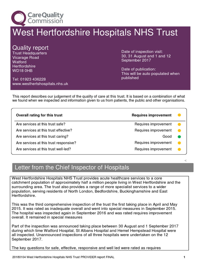 West Hertfordshire NHS Trust Quality Report | PDF | Patient | Emergency ...