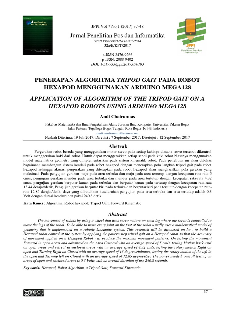 Penerapan Algoritma Tripod Gait Pada Robot Hexapod | PDF