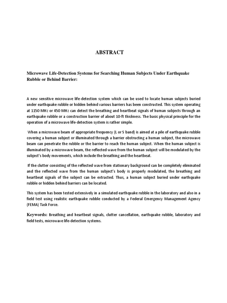 Microwave Life Detection for Earthquake Rescue | PDF | Microwave | Hertz
