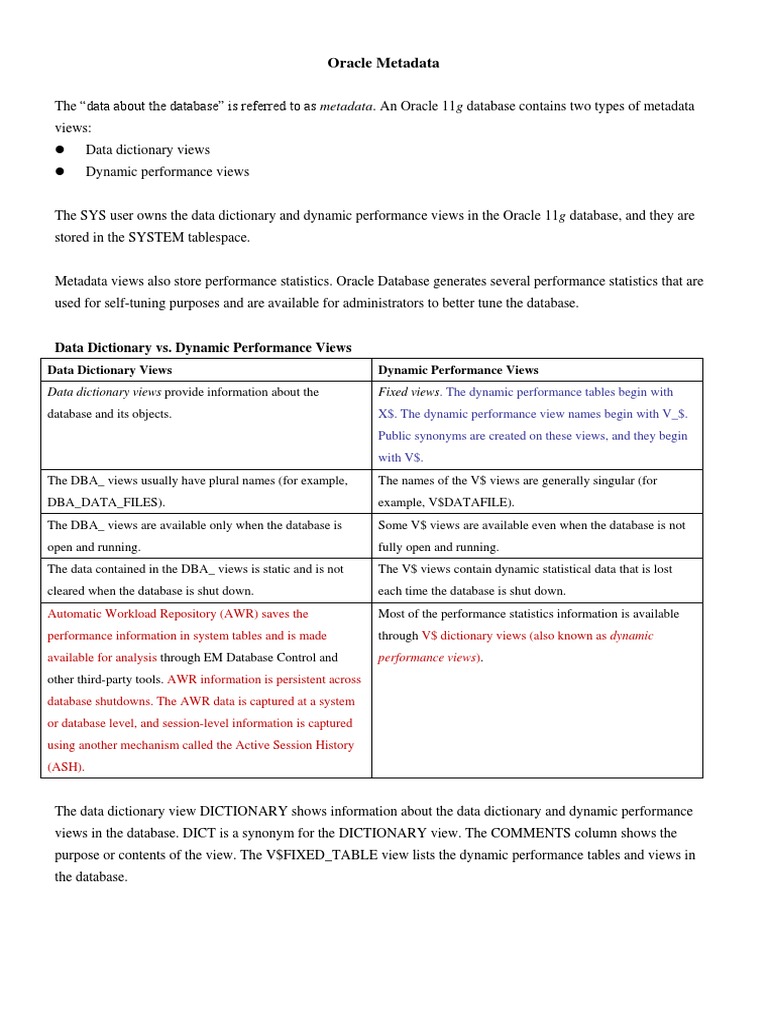 Oracle Metadata | PDF | Metadata | Databases