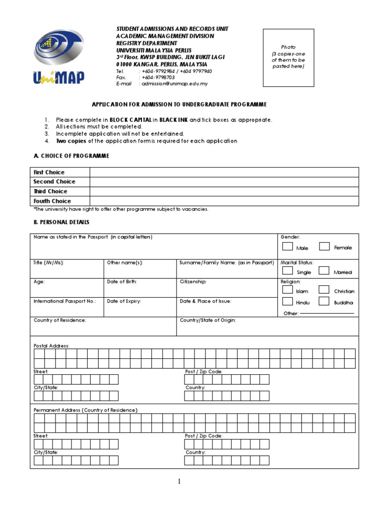 Undergraduate Admission Application Form | PDF | Academic Certificate ...