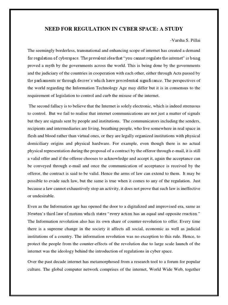 Need for Cyber Space Regulation Study | PDF | Internet | Cyberspace