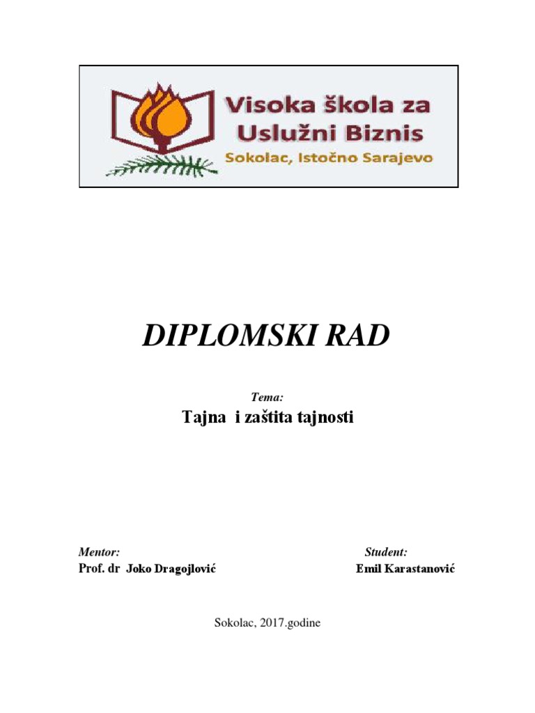 Tajna I Zastita Tajnosti, Diplomski Rad, Emil Karastanović | PDF