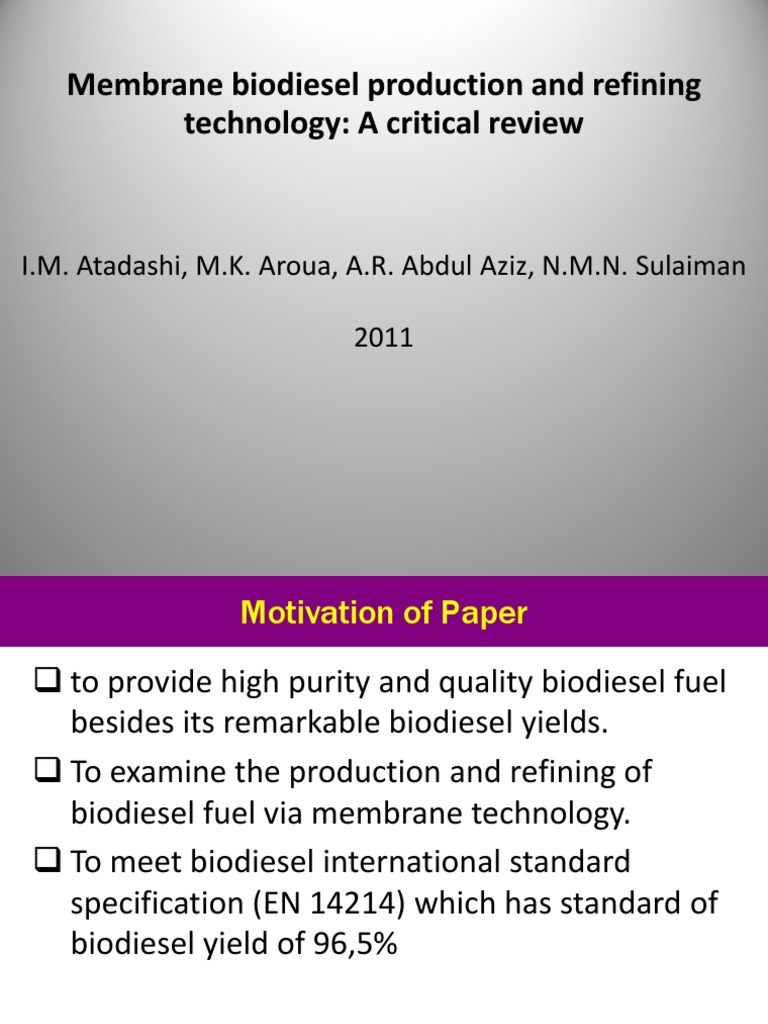 Membrane Biodiesel Production and Refining Technology: A Critical Review | PDF | Biodiesel ...