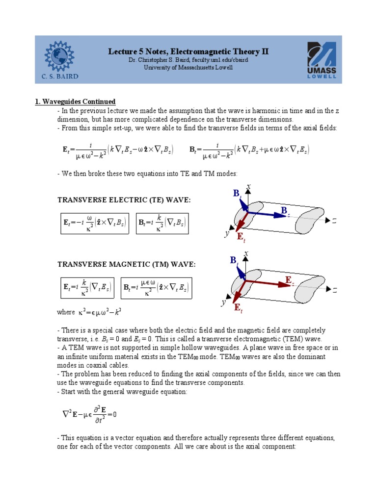 Lecture 5 Notes, Electromagnetic Theory II: 1. Waveguides Continued ...