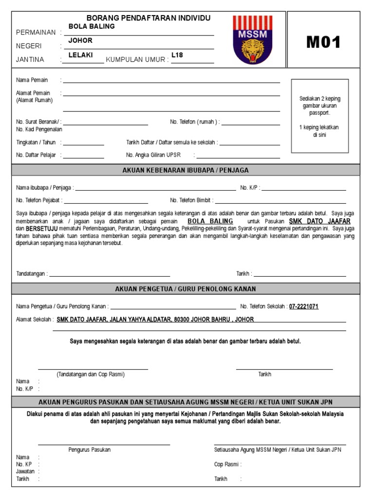 Borang M01 MSSM | PDF