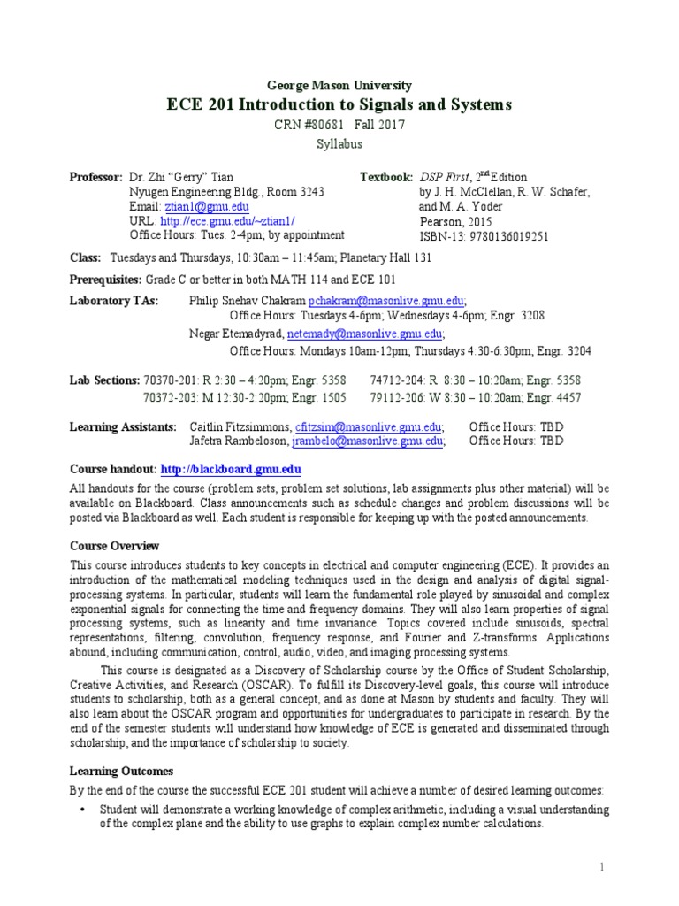 ECE 201 Introduction To Signals and Systems: CRN #80681 Fall 2017 ...