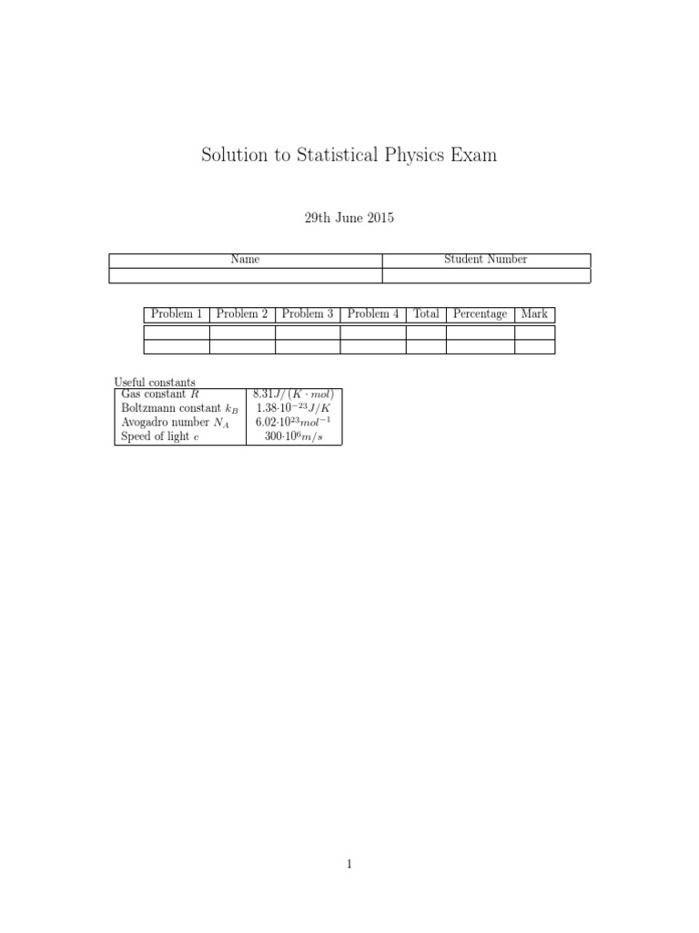 StatPhysExam150629 Solution | PDF | Heat | Physical Quantities