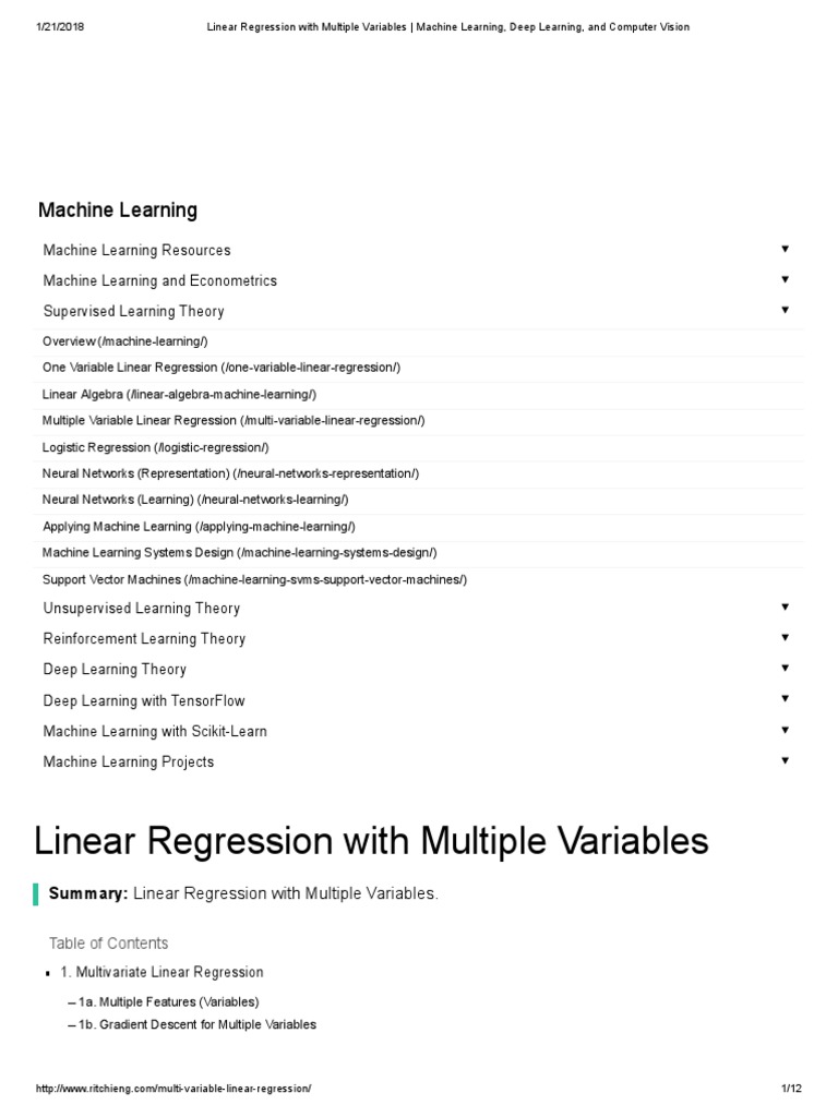 Linear Regression With Multiple Variables Machine Learning Deep