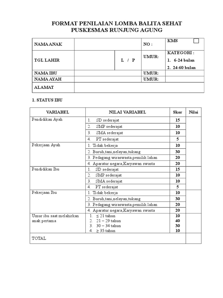 Format Penilaian Lomba Balita Sehat | PDF Format Penilaian Lomba Balita Sehat | PDF