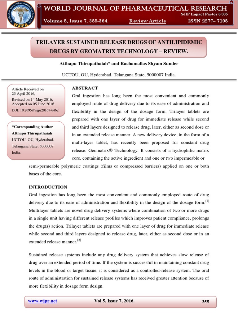 Article WJPR 1467266667 | PDF | Tablet (Pharmacy) | Pharmacology