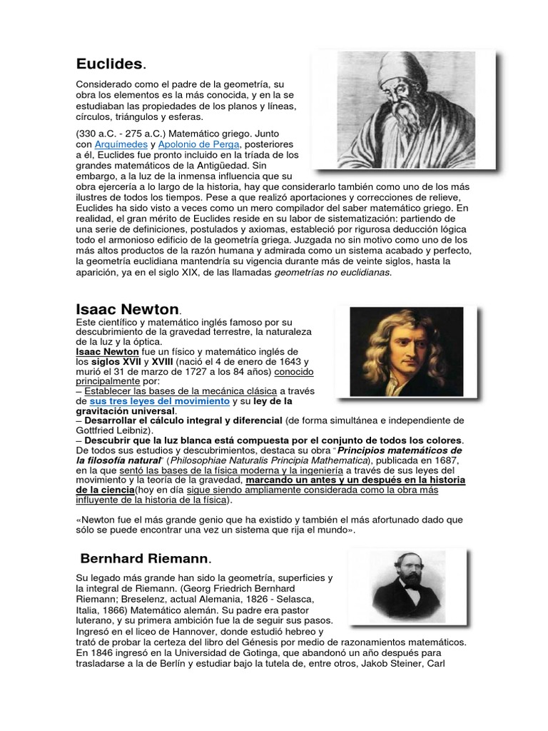 Biografias de Matematicos Famosos | PDF | René Descartes | Geometría