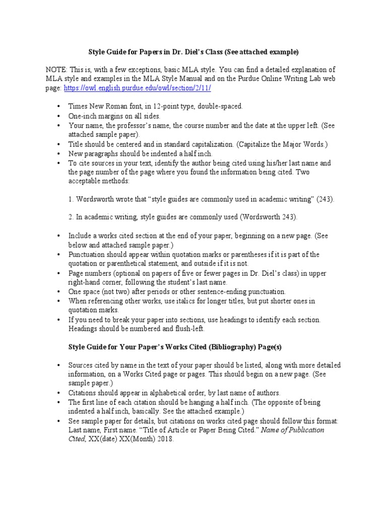 MLA Style Cheat Sheet and Sample Paper - Diel | PDF | Citation | Paragraph