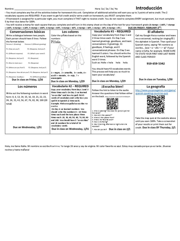 Spanish 1 Introduccion Tarea | PDF | Semiotics | Linguistics