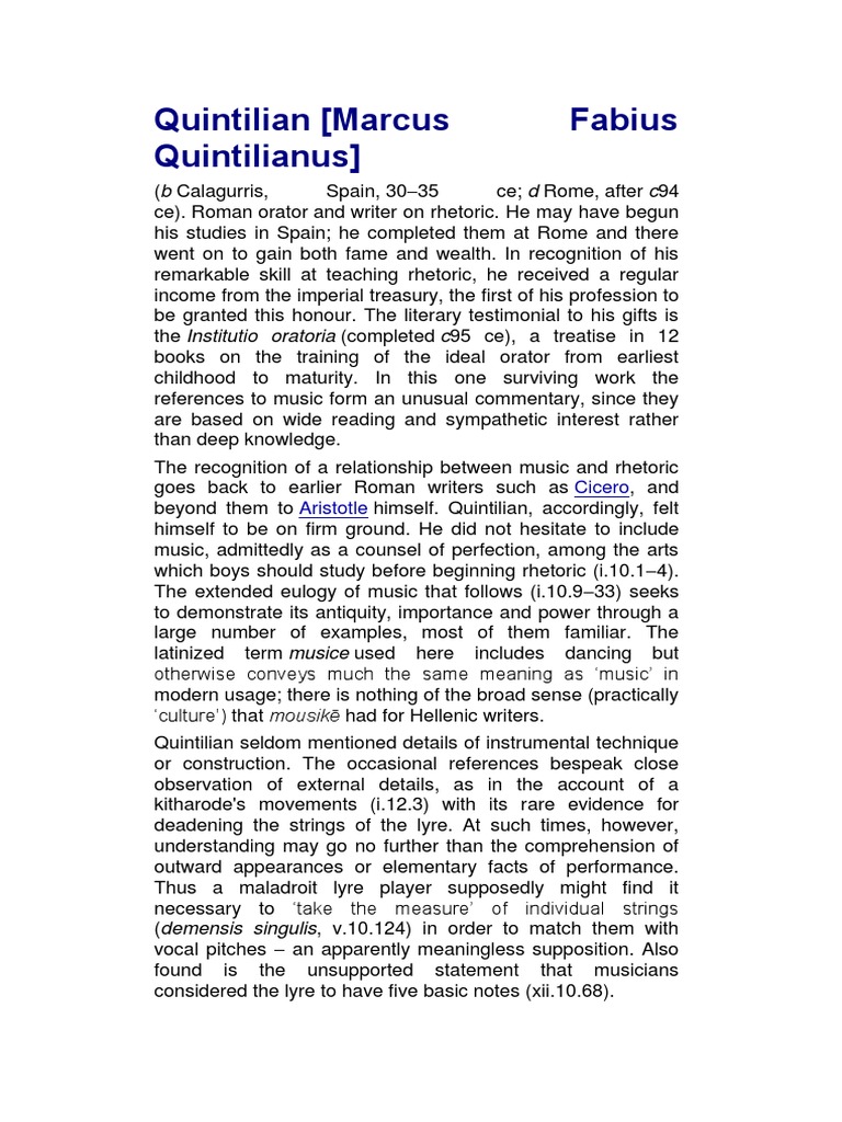 Quintilian (Marcus Fabius Quintilianus) : Cicero Aristotle | PDF ...