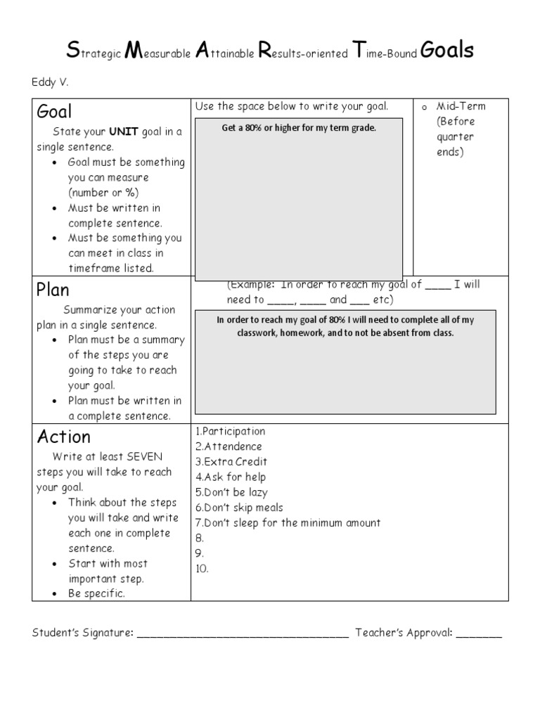 SMART Goals and Action Plans Template | PDF | Teaching | Cognition