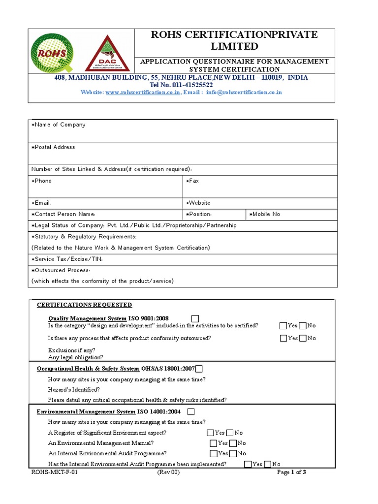Application Form Rohs | PDF | Occupational Safety And Health | Business