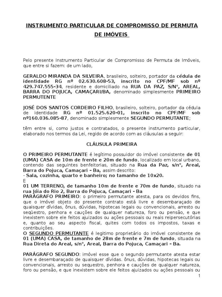 9.modelo Basico Contrato Permuta | PDF | Adjudicação | Direito Privado