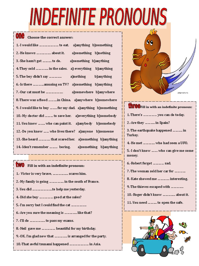 Choose The Correct Answer:: Fill in With An Indefinite Pronoun | PDF