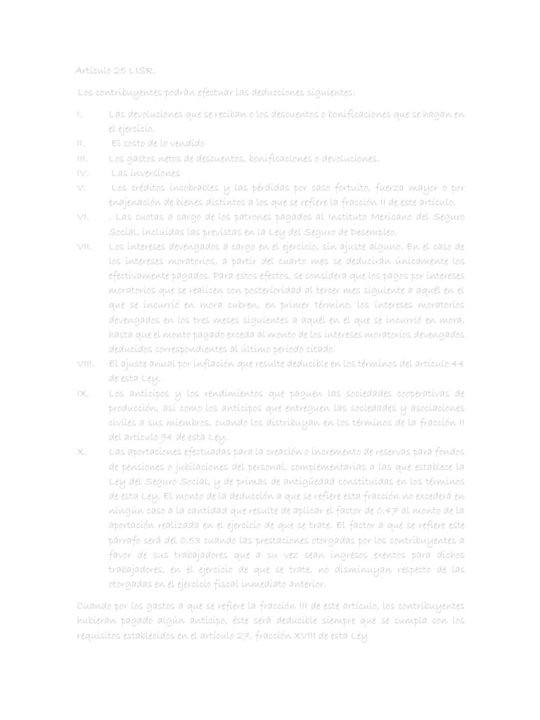Artículo 25 LISR | PDF | Seguro | Impuesto sobre la renta