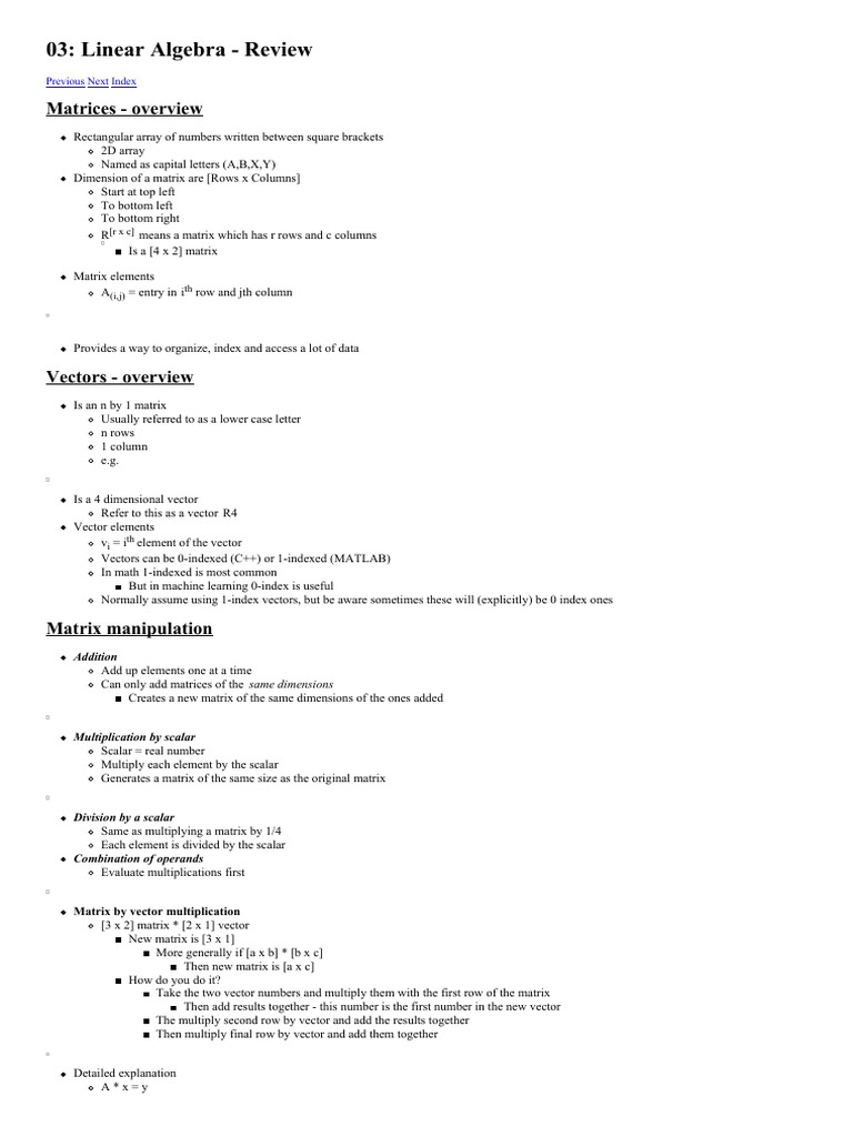 03: Linear Algebra - Review: Matrices - Overview | PDF | Matrix ...