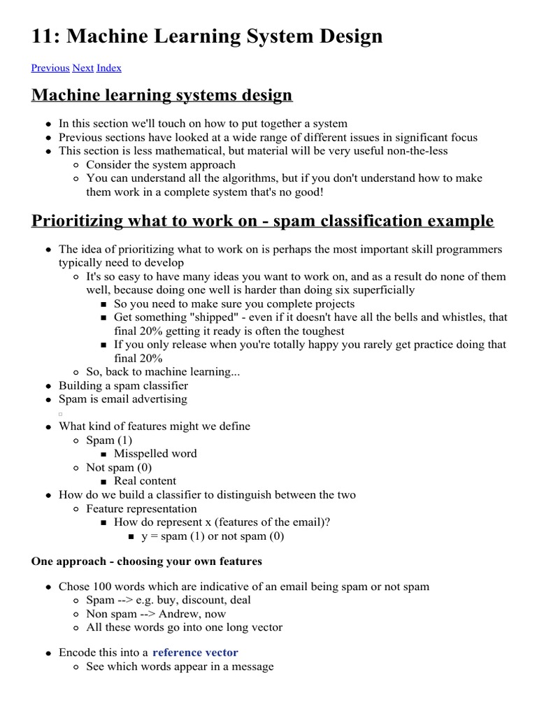 11 Machine Learning System Design PDF | PDF | Statistical ...