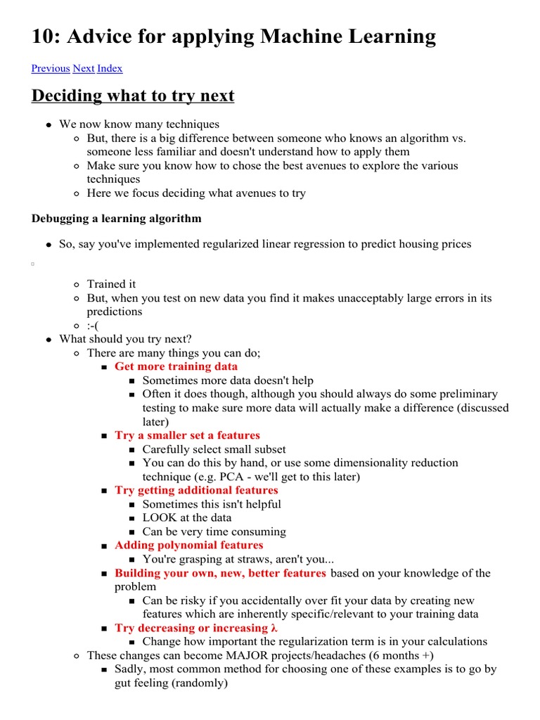 10: Advice For Applying Machine Learning: Deciding What To Try Next ...