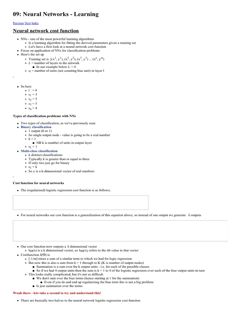 09: Neural Networks - Learning: Neural Network Cost Function | PDF | Derivative | Mathematical ...