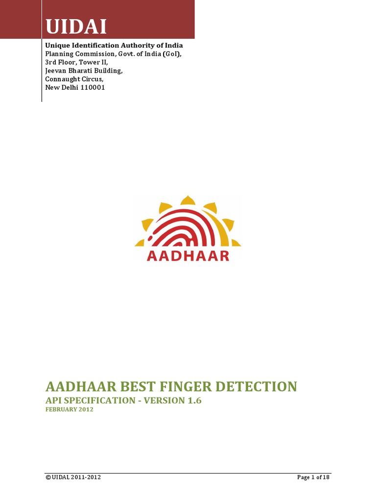 Uidai: Aadhaar Best Finger Detection | PDF | Key (Cryptography ...