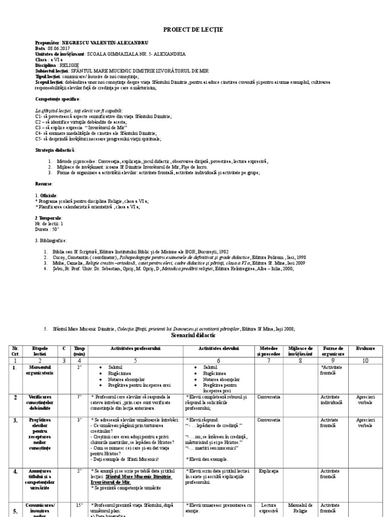 Proiect Didactic Inspectie | PDF