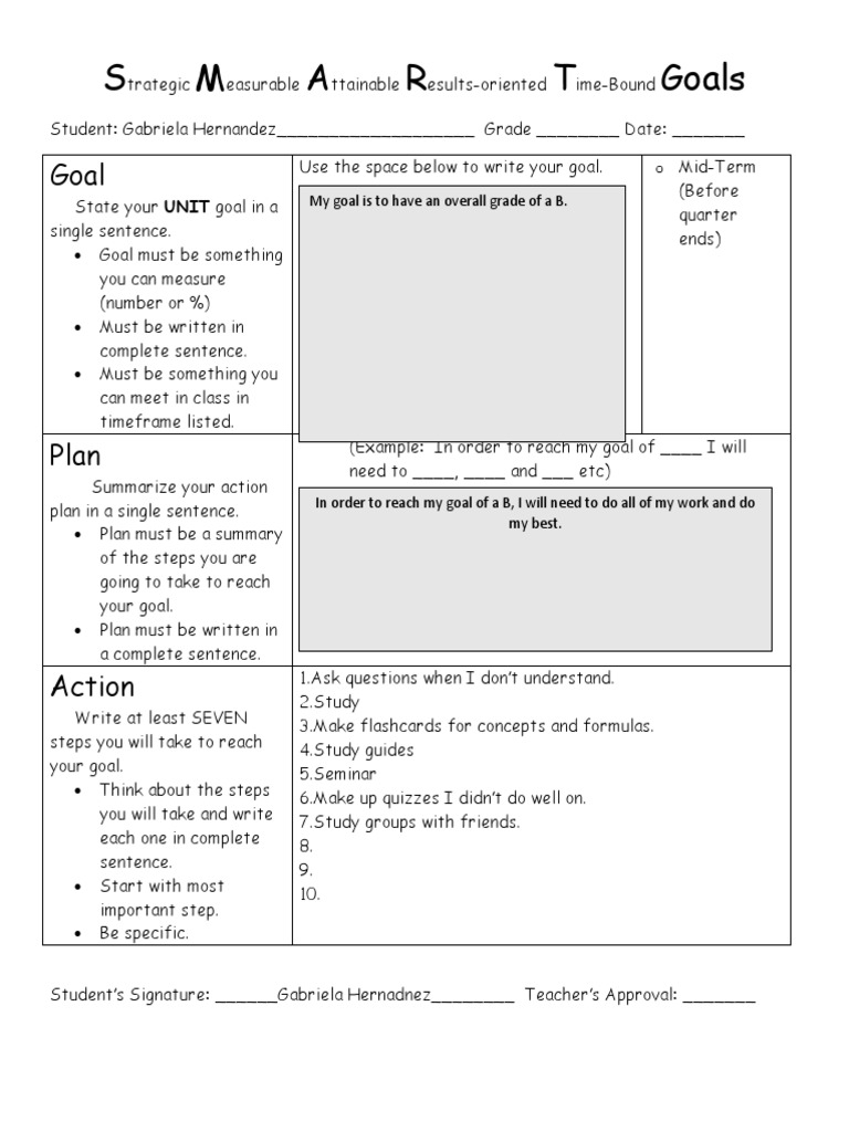 SMART Goals Template for Students | PDF | Quality Of Life | Psychology