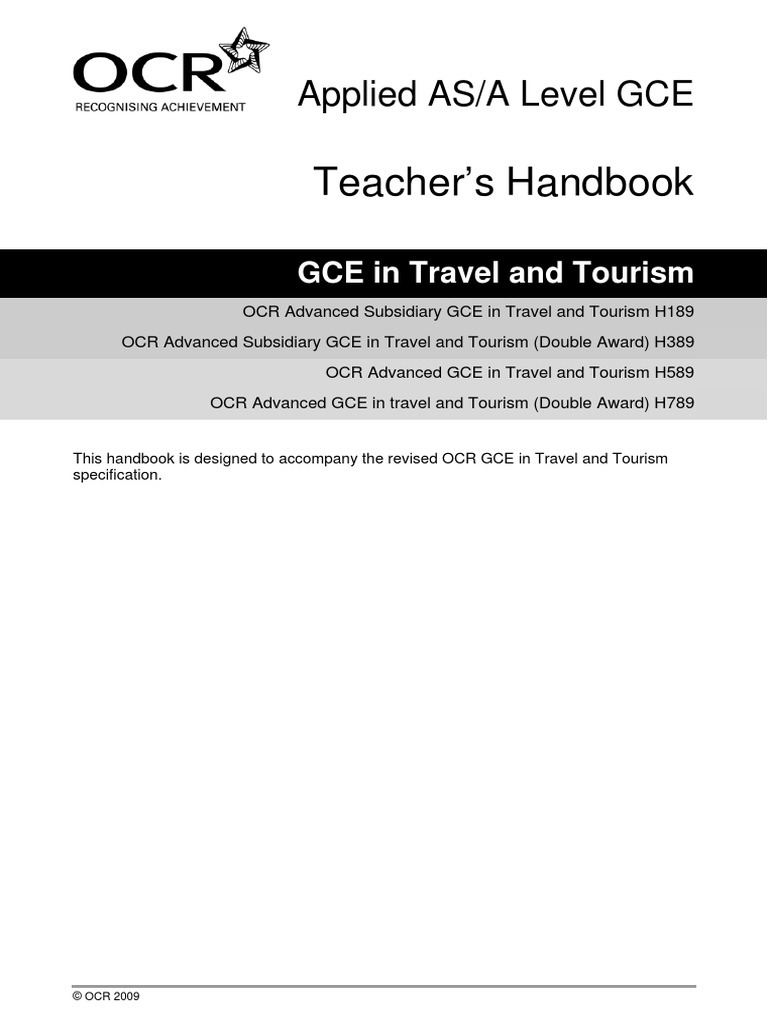 OCR Applied A Level Travel and Tourism Handbook | PDF | Tourism | Gce ...