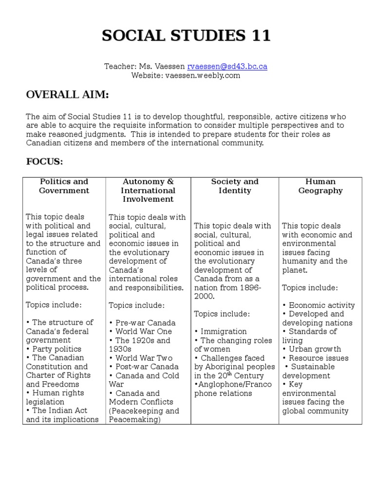 Social Studies 11 Course Overview | PDF | Canada | Educational Assessment