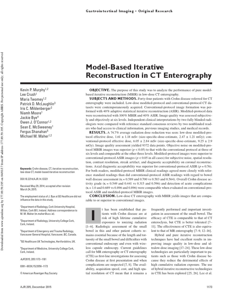 Artigo 01 Model-Based Iterative Reconstruction in CT Enterography | PDF ...