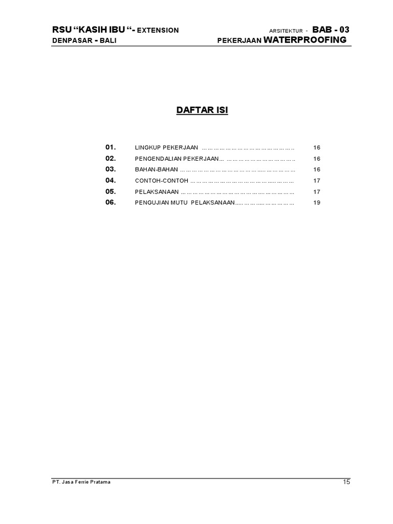 Contoh RKS 03 Pekerjaan Waterproofing PDF | PDF | Teknologi & Rekayasa