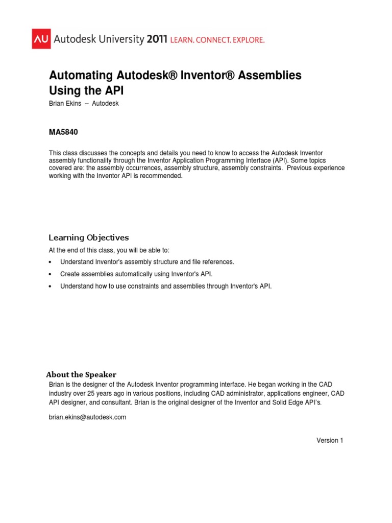 v1 MA5840 Ekins Automating Inventor Assemblies | PDF | Cartesian ...