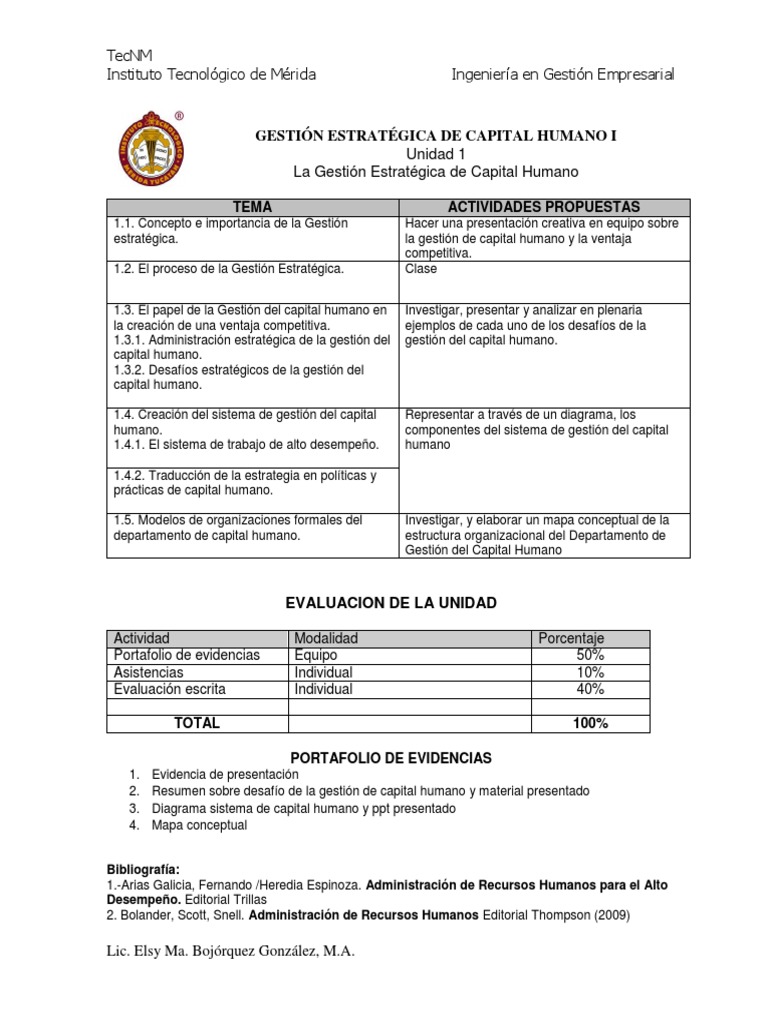 Plan de Clase U1 GECH IGE | PDF | Responsabilidad | Gestión de recursos ...