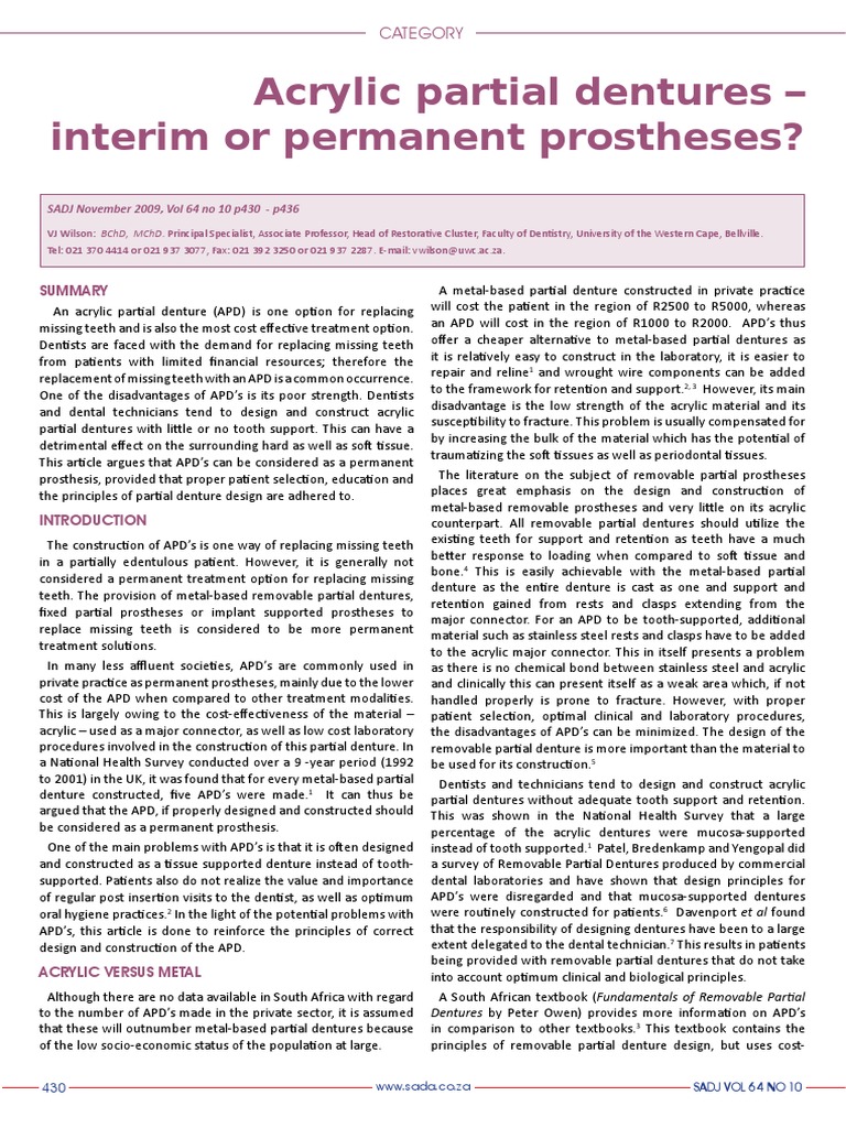 Acrylic Partial Dentures - Interim or Permanent Prostheses?: Category ...