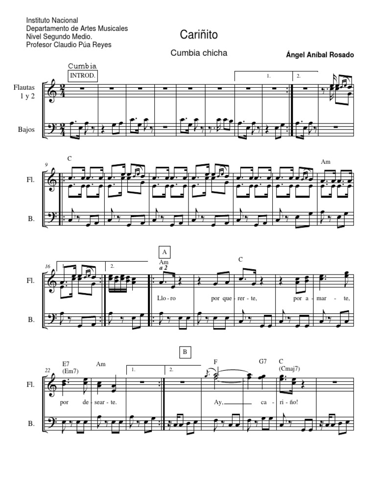 Carinito Cumbia Partitura in A Minor PDF | PDF