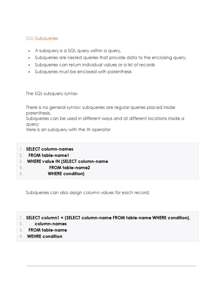 SQL Subqueries | Download Free PDF | Data | Data Management