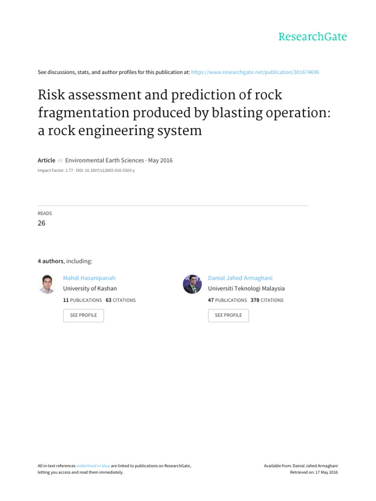 Risk Assessment and Prediction of Rock Fragmentation Produced by ...
